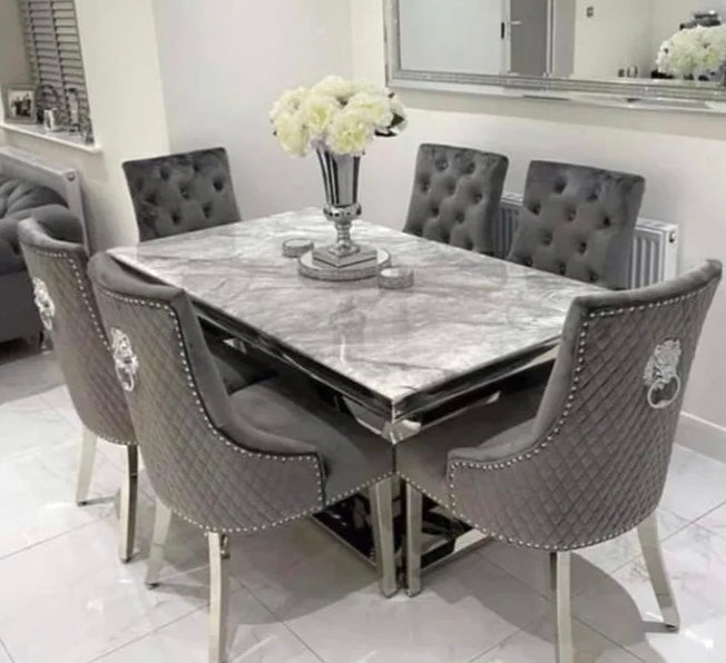 Denver marble dining table with Mayfair lion knocker chairs – DITA LIVING