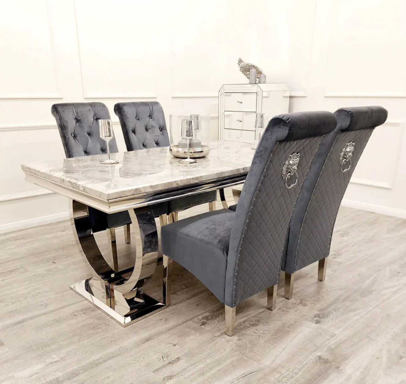 Apollo 180cm marble dining table with Florence knocker chairs – DITA LIVING